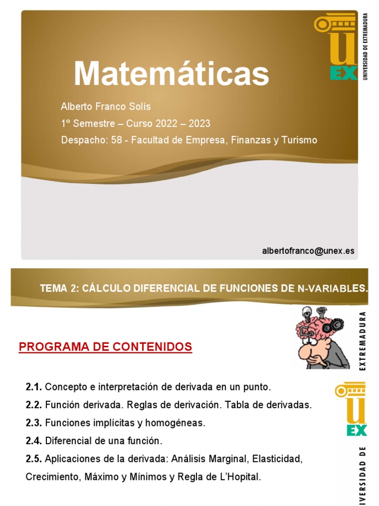 Tema 2 - Cálculo diferencial de funciones de n-variables | PDF | Elasticidad (economía) | Derivado