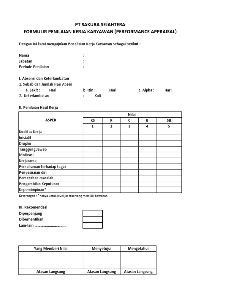 Form Penilaian Karyawan - New | PDF