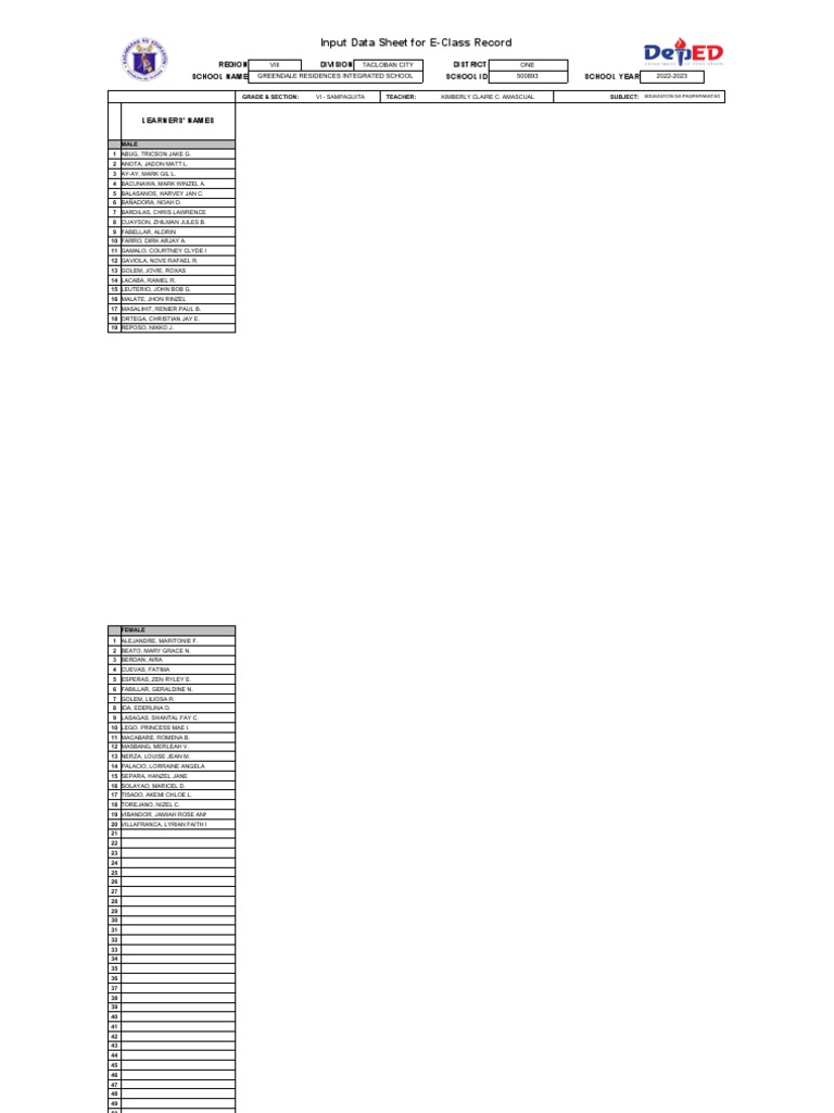 E-Class Record (Esp) Grade 6 2022-2023 | PDF