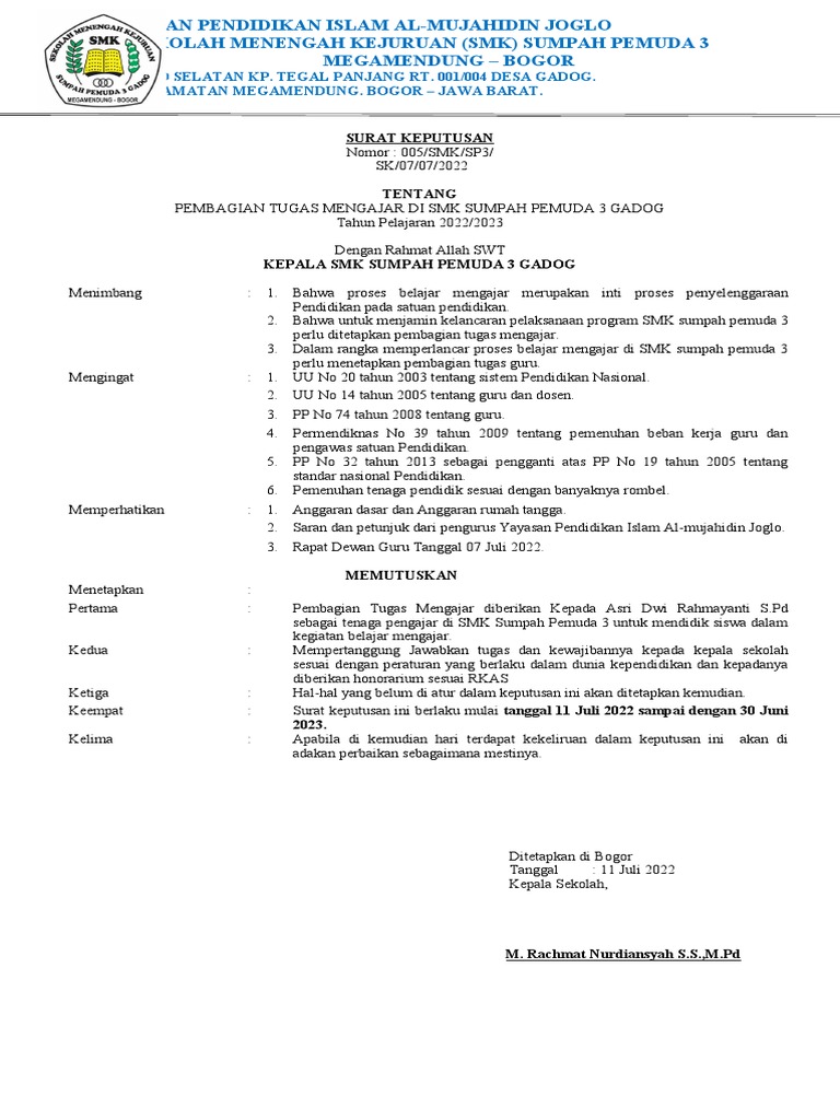 Surat Keputusan SMK | PDF