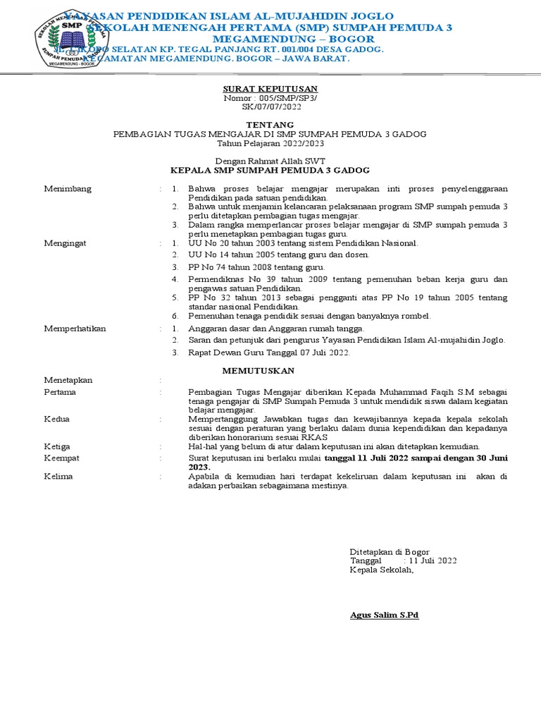 Surat Keputusan SMP | PDF