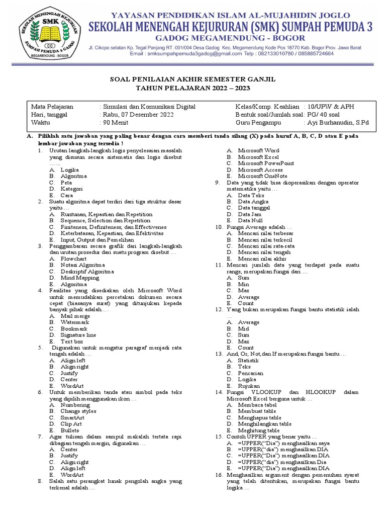 Soal Simdig SMK Kls 10 PAS | PDF