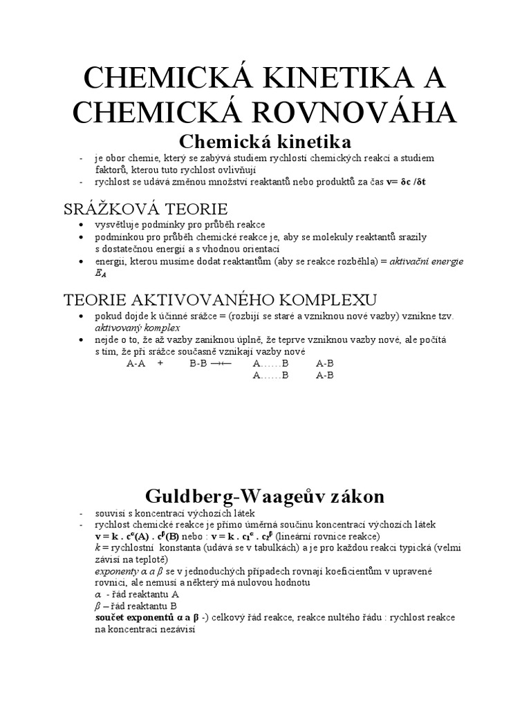 7) ChemickÃ¡ Kinetika A RovnovÃ¡Ha | PDF
