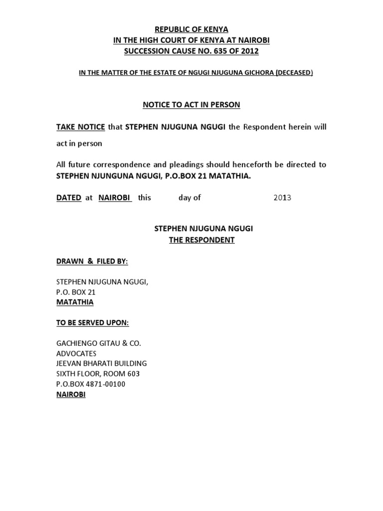 Notice To Act in Person | PDF