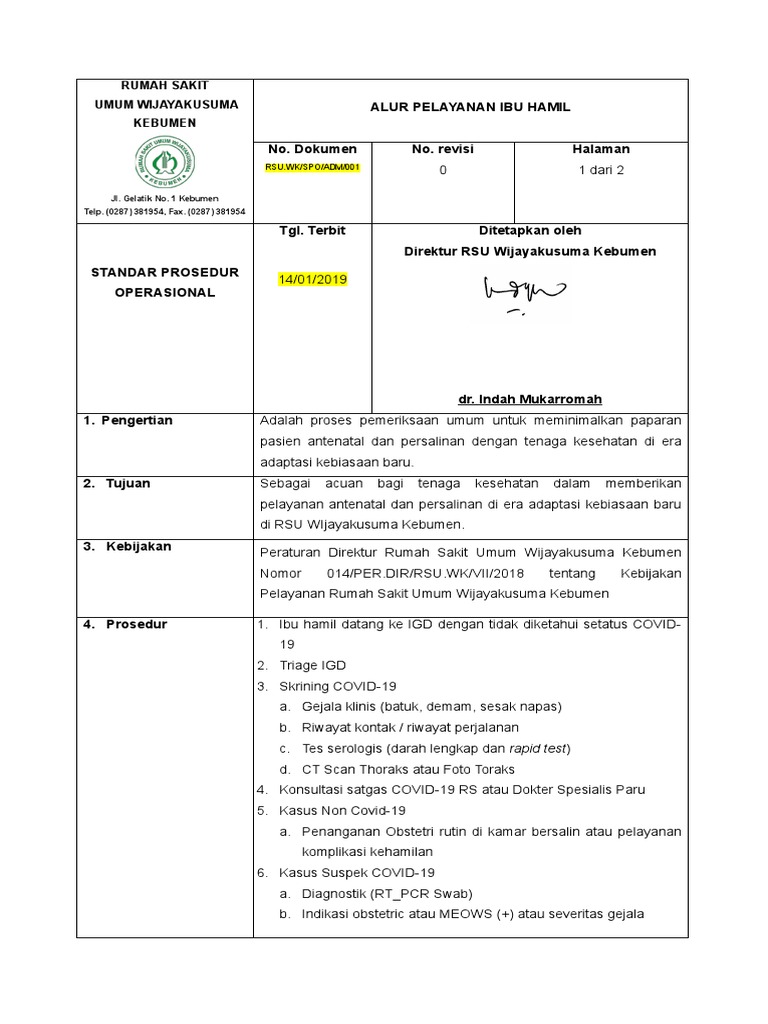 SPO Alur Pelayanan Ibu Hamil | PDF