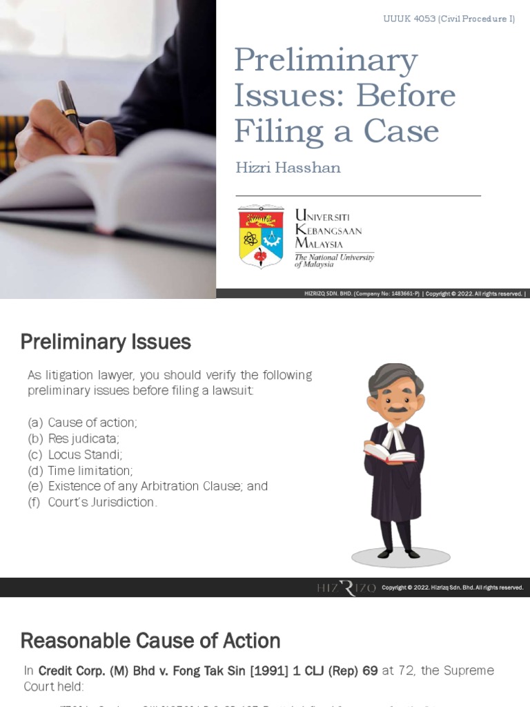Prelim Issues - Before Filing A Case - Hizri | PDF | Lawsuit | Arbitration