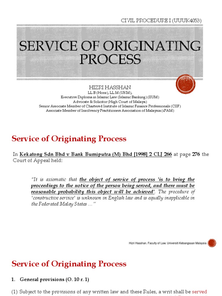 Service of Originating Process | PDF | Service Of Process | Writ