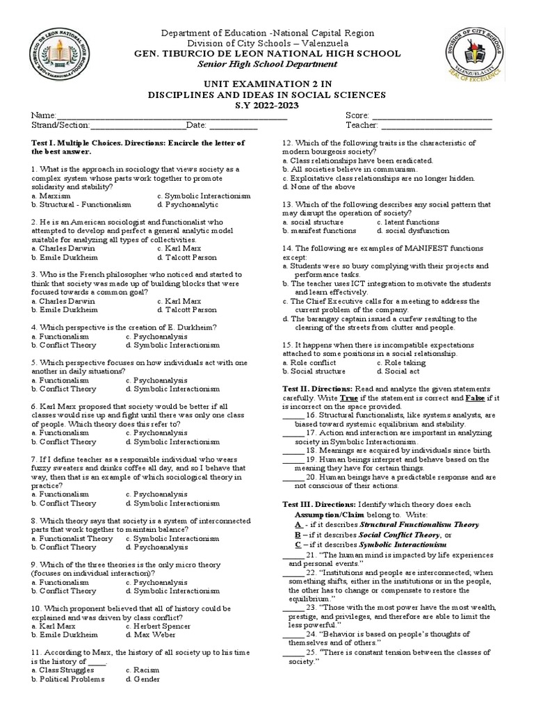Oct Unit Exam 2 | PDF | Sociology | Psychoanalysis