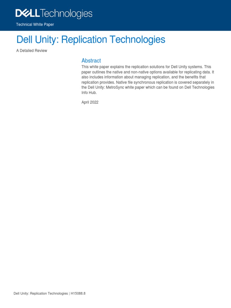 Dell Emc Unity Replication Technologies | PDF