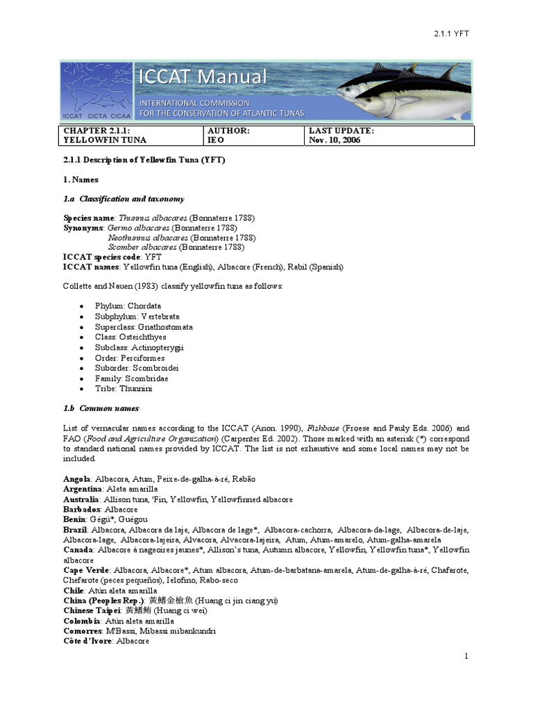 ICCAT Manual YFT | PDF | Tuna | Fish