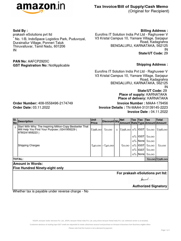Amazon Invoice Books 8 | Download Free PDF | Invoice | Taxation