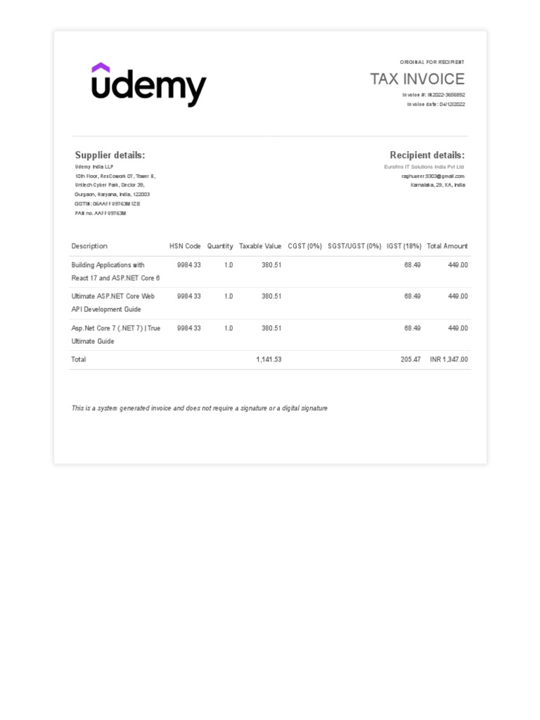 Eurofins Udemy Invoice - 2 | PDF