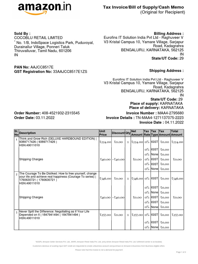 Amazon Invoice Books 1 | PDF | Invoice | Taxes