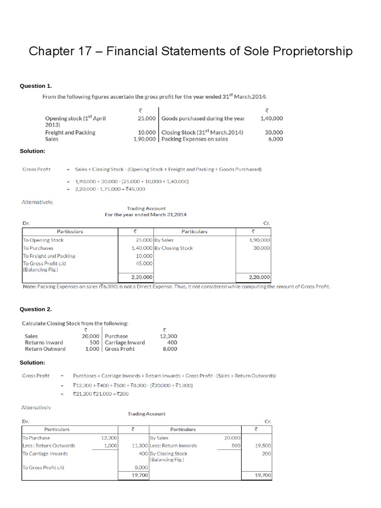 Chapter 17 - Financial Statements of Sole Proprietorship | PDF