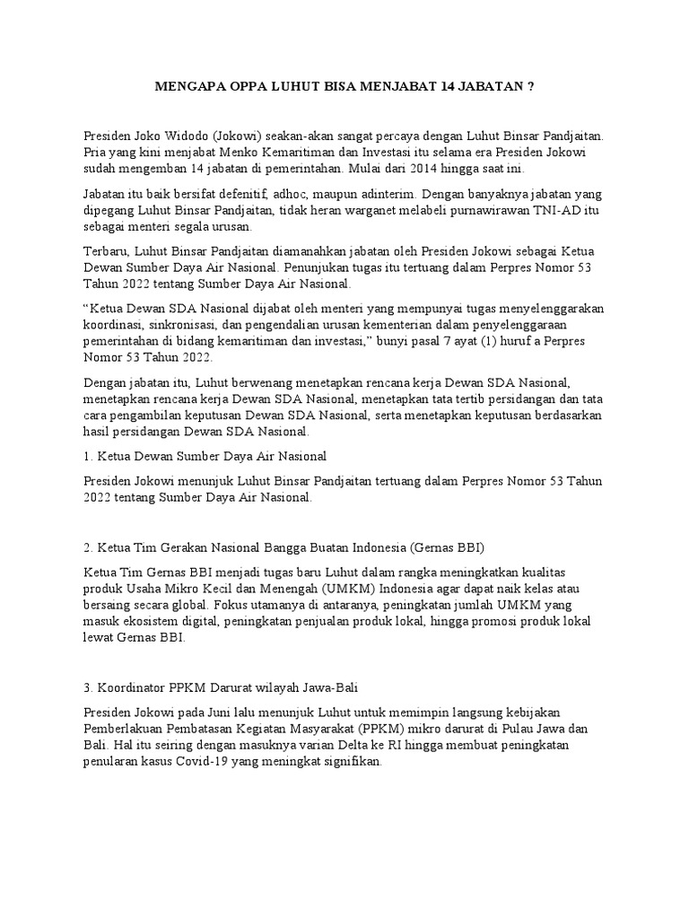 Mengapa Oppa Luhut Bisa Menjabat 14 Jabatan | PDF