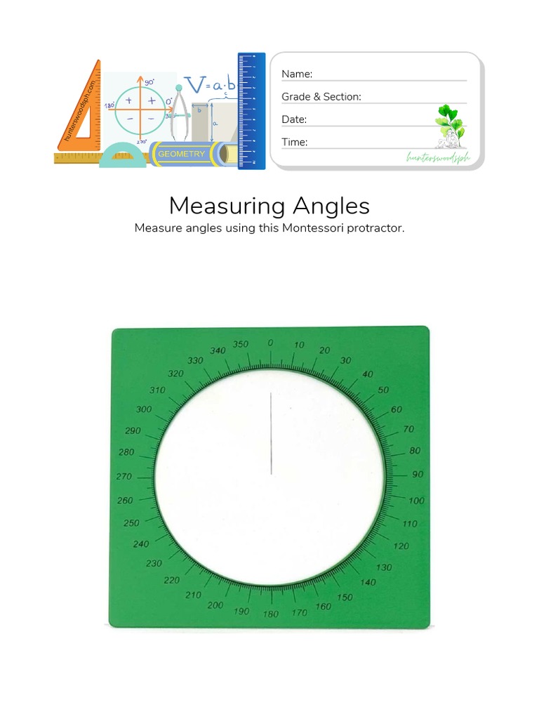 Montessori Protractor Measurement Worksheet | PDF