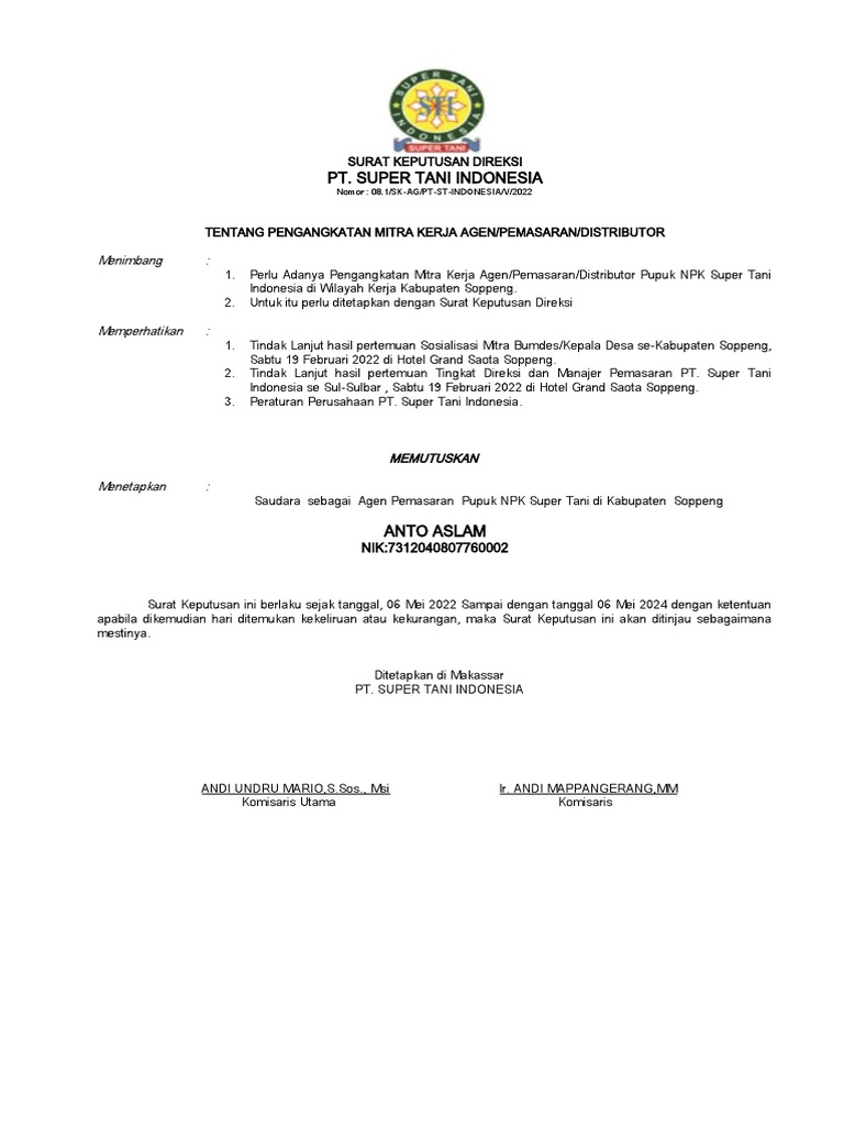 Surat Keputusan Direksi | PDF