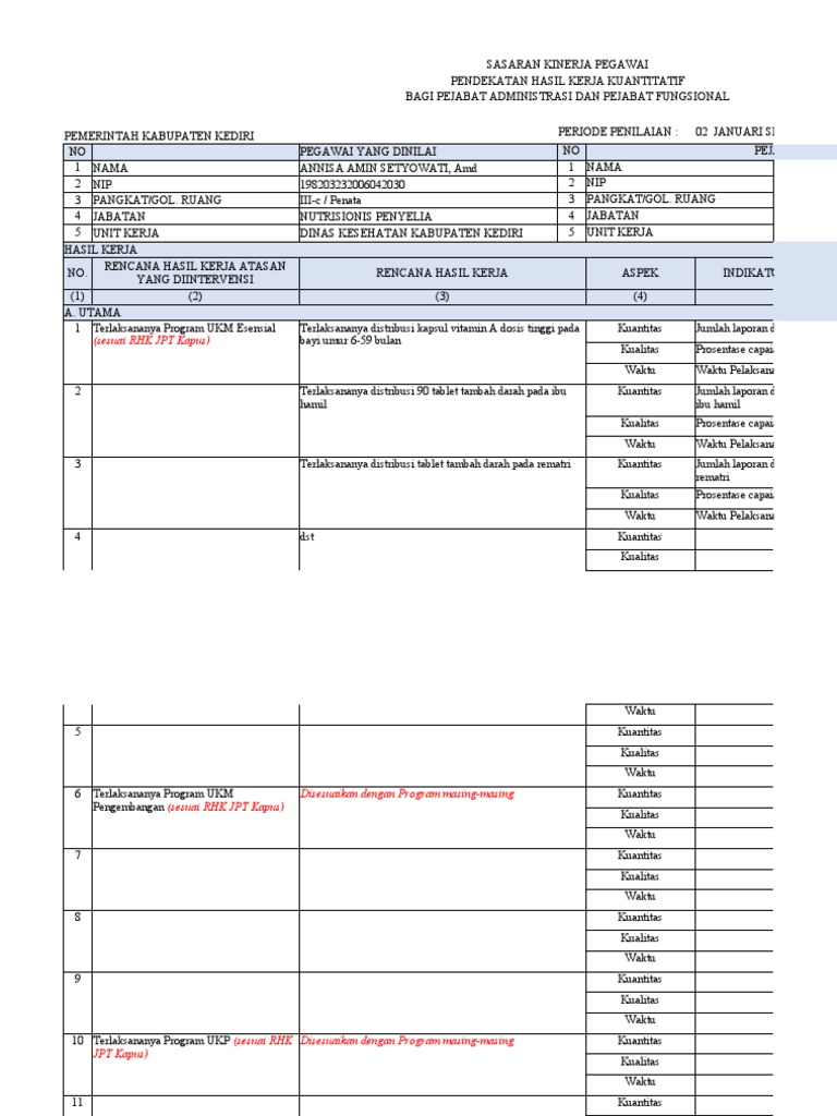 SKP Ja-Jf Kuantitatif New (Contoh) | PDF