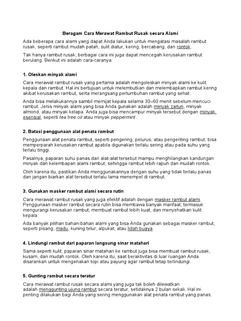 Cara Merawat Rambut Rusak Secara Alami | PDF