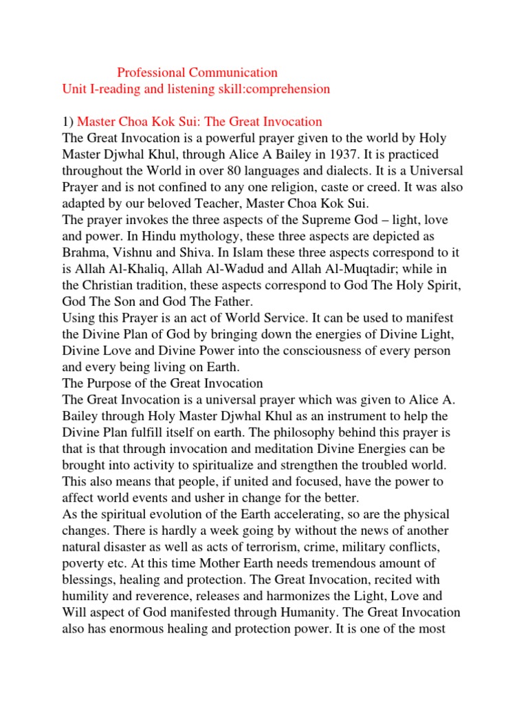 Professional Communication Unit I-Reading and Listening Skill:comprehension Master Choa Kok Sui ...