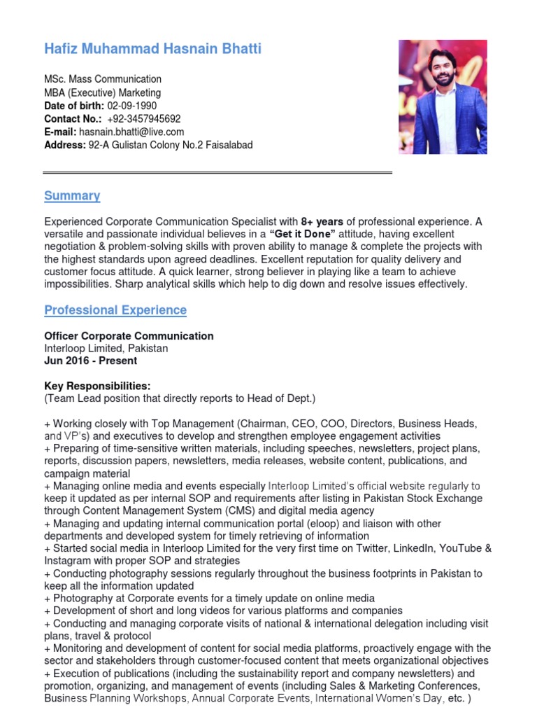 CV Muhammad Hasnain Bhatti | PDF | Social Media | Popular Culture & Media Studies