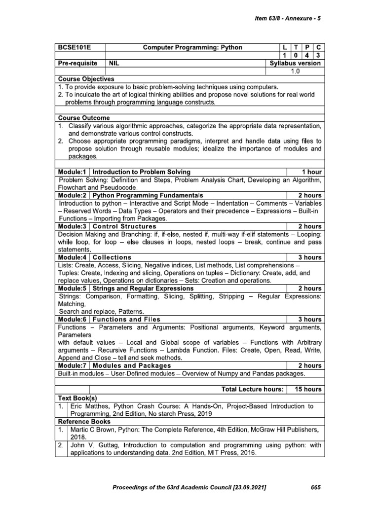 Bcse101e Computer Programming Python Eth 1 0 67 Bcse101e 63 Acp Pdf