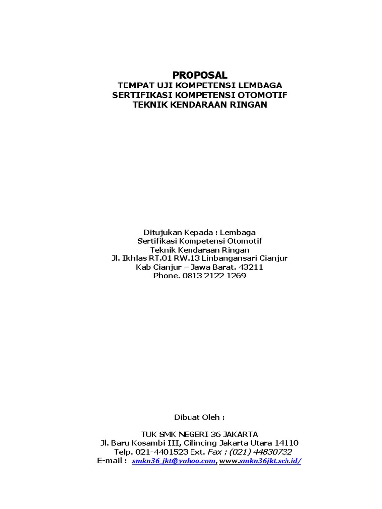Contoh PROPOSAL PENGAJUAN TUK LSK OTO TKR 2 | PDF