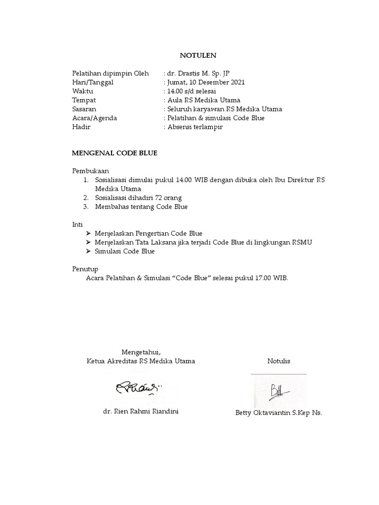 Notulen Penyuluhan Code Blue | PDF