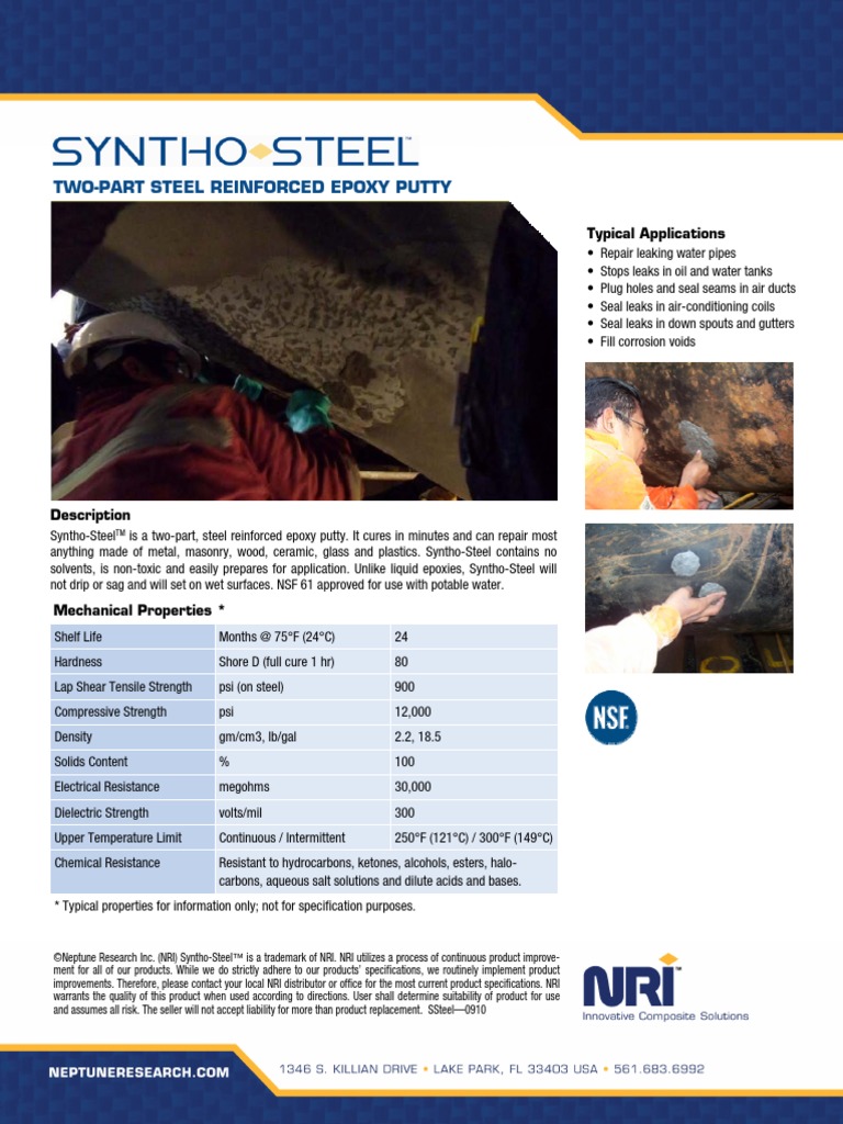 Syntho-Steel Datasheet (KR - 09.29.10) | PDF | Epoxy | Water