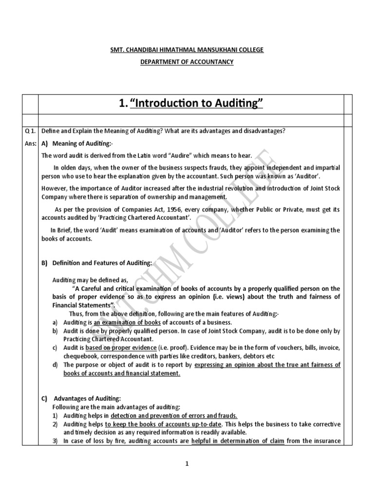 Auditing Notes | PDF | Audit | Accounting