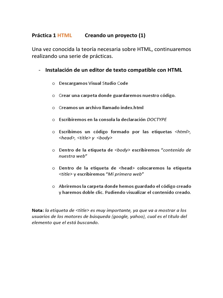 Práctica 1 HTML Creando Un Proyecto | PDF