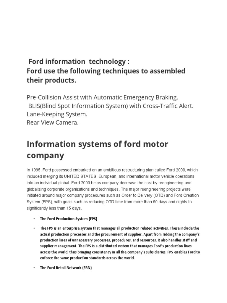 Ford's Tech-Driven Production Systems | PDF | Ford Motor Company ...