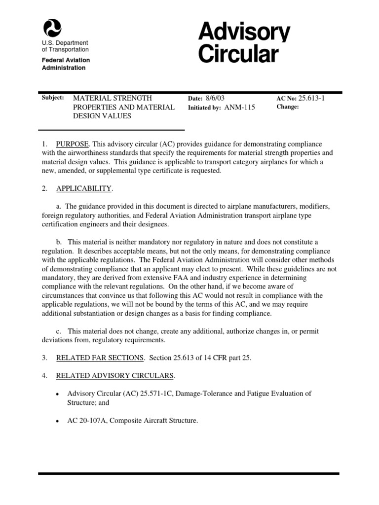 Advisory Circular: Federal Aviation Administration | PDF | Strength Of Materials