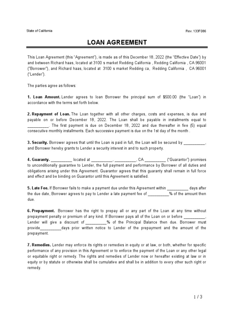 Loan Agreement | Download Free PDF | Loans | Guarantee