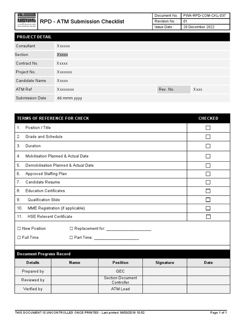 Pwa RPD Com CKL 037 Atm Check List | PDF