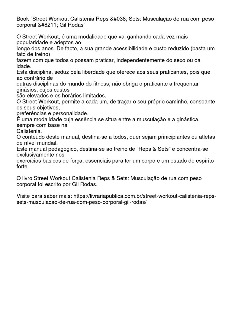 Street Workout Calistenia Reps & Sets - Musculação de Rua Com Peso ...