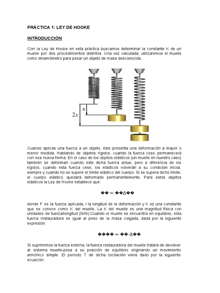 Determinación de K en Muelle: Ley de Hooke | PDF | Fuerza | Elasticidad ...