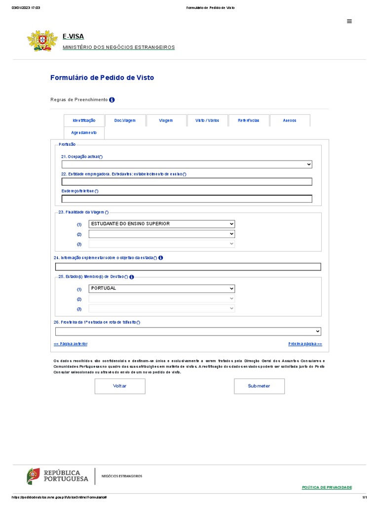 Formulário de Pedido de Visto PORTUGAL ONLIGNE 3 | PDF