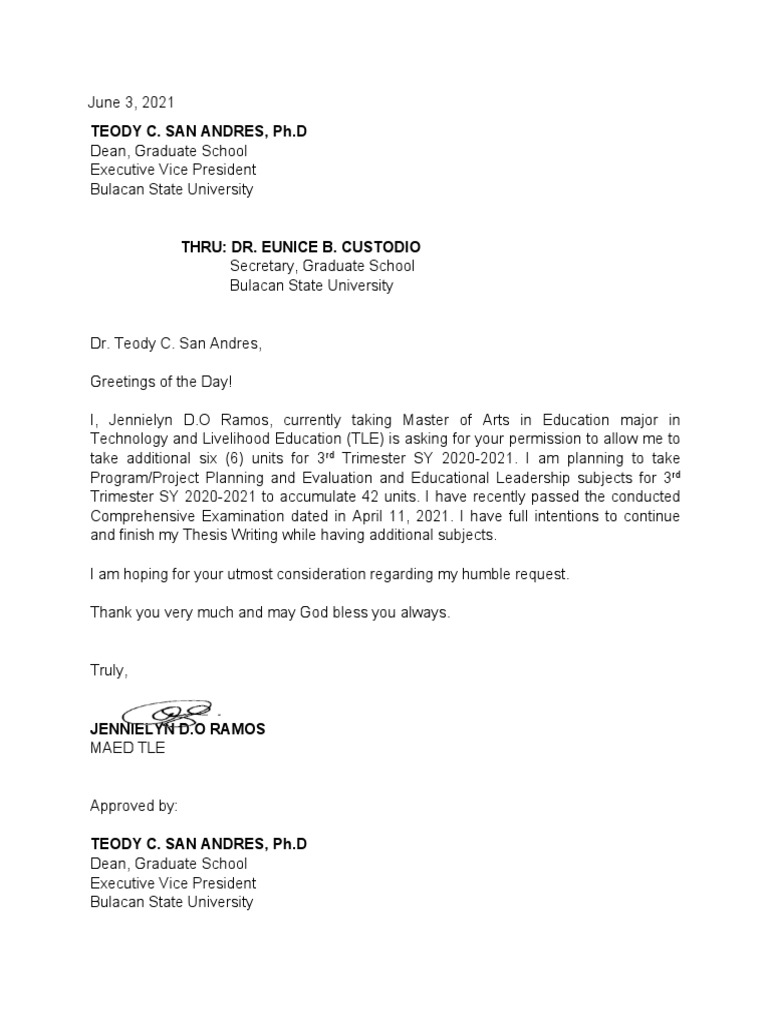 COMMITMENT LETTER RAMOS JENNIELYN D.O MAED TLE For Adding Subjects | PDF