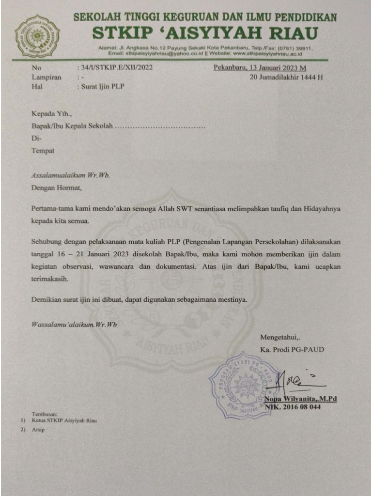 Surat Ijin PLP | PDF