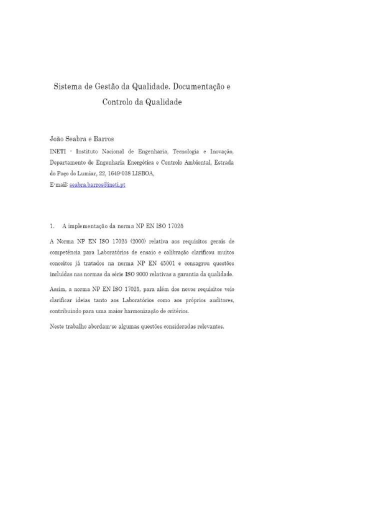 Sistema de Gestão Da Qualidade. Documentação e Controlo de Qualidade | PDF