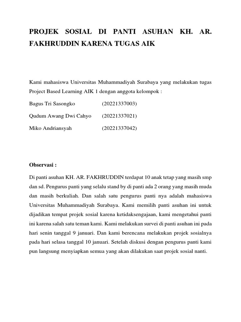 Contoh Laporan Project Sosial | PDF
