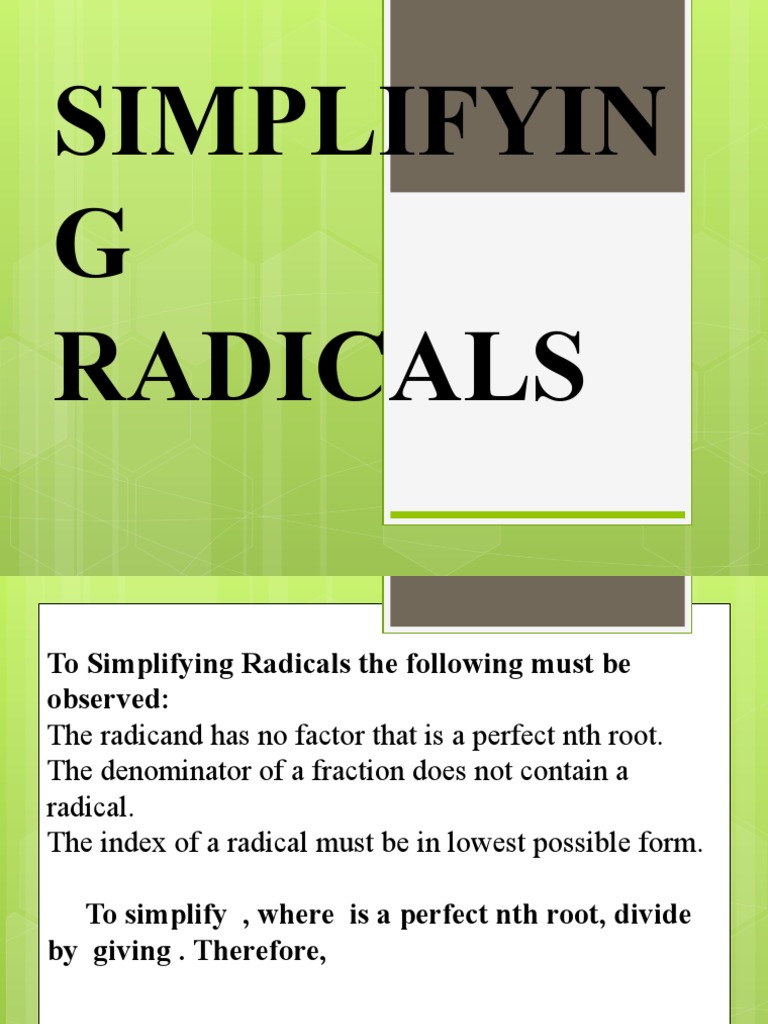 R Simplifying Radicals | PDF | Arithmetic | Mathematical Analysis