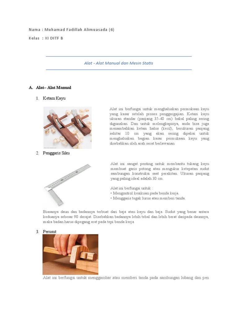 Alat dan Mesin Kayu Manual dan Statis | PDF