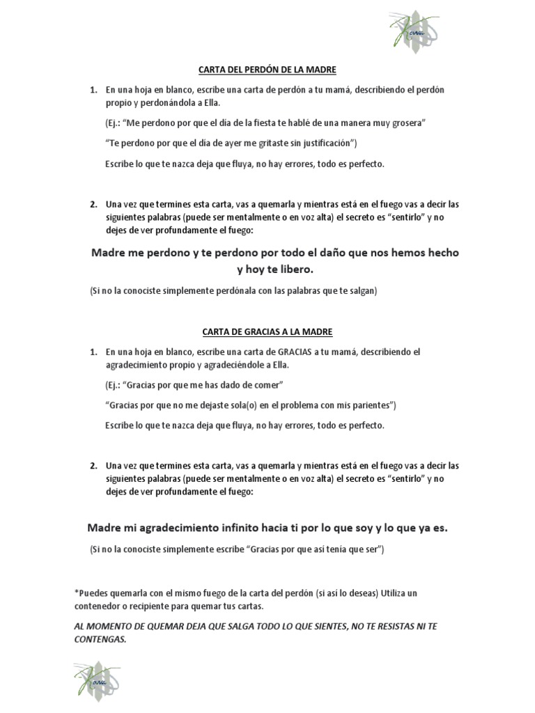 Carta Madre Perdon y Gracias | PDF