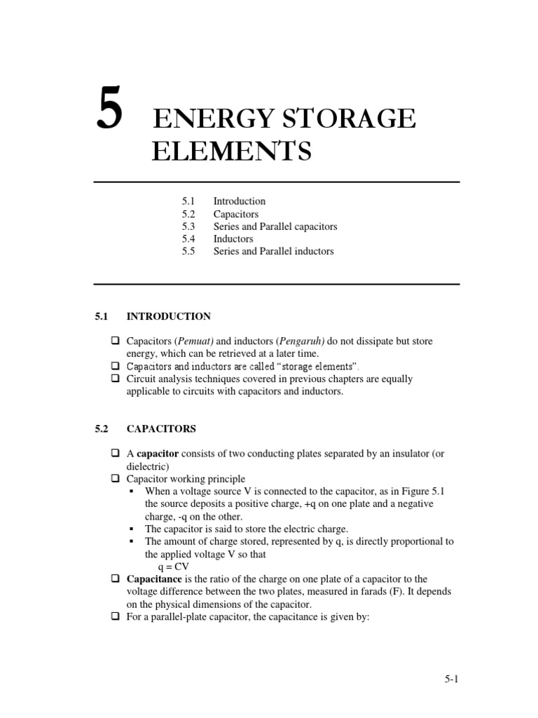 Chapter 5 Energy Storage Elements | PDF | Capacitor | Inductor