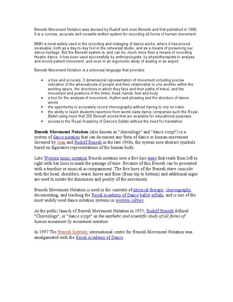 Benesh Movement Notation Was Devised by Rudolf and Joan Benesh and ...