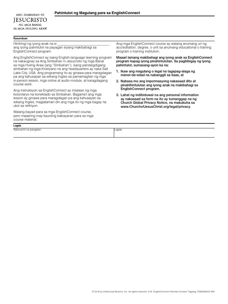 Parental Consent Form Tagalog | PDF