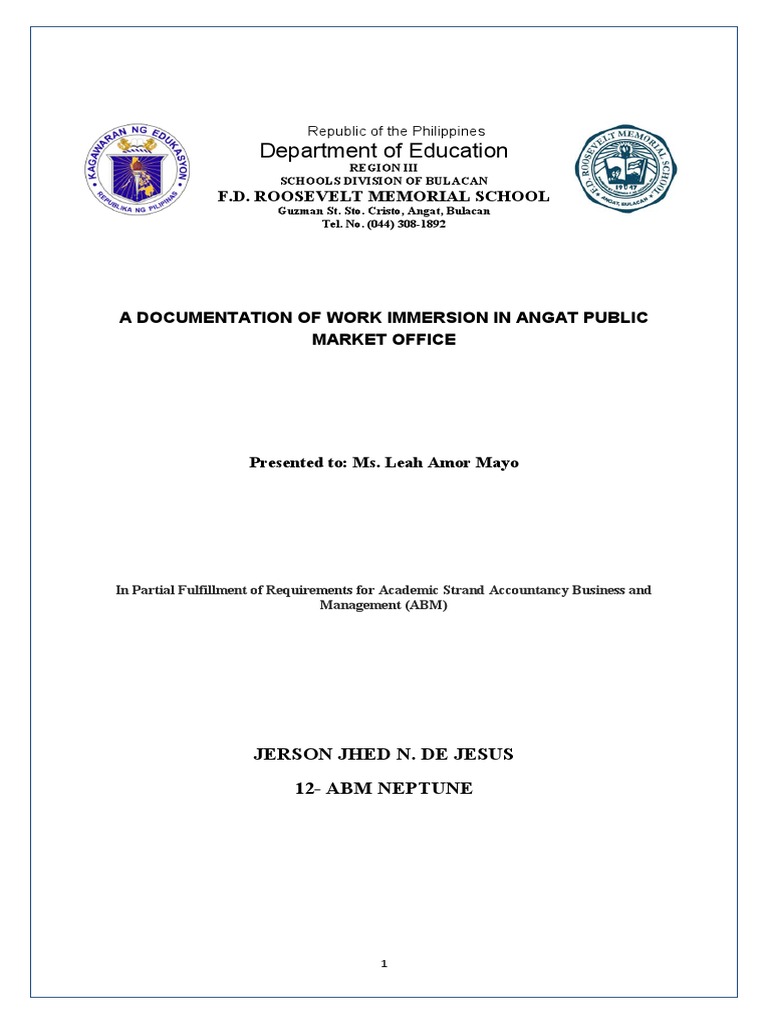 A Documentation of Work Immersion Experience at the Angat Public Market ...