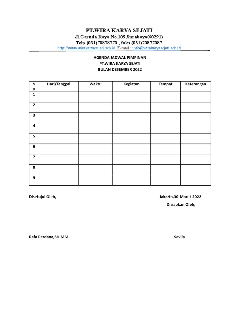 Agenda Jadwal Pimpinan | PDF